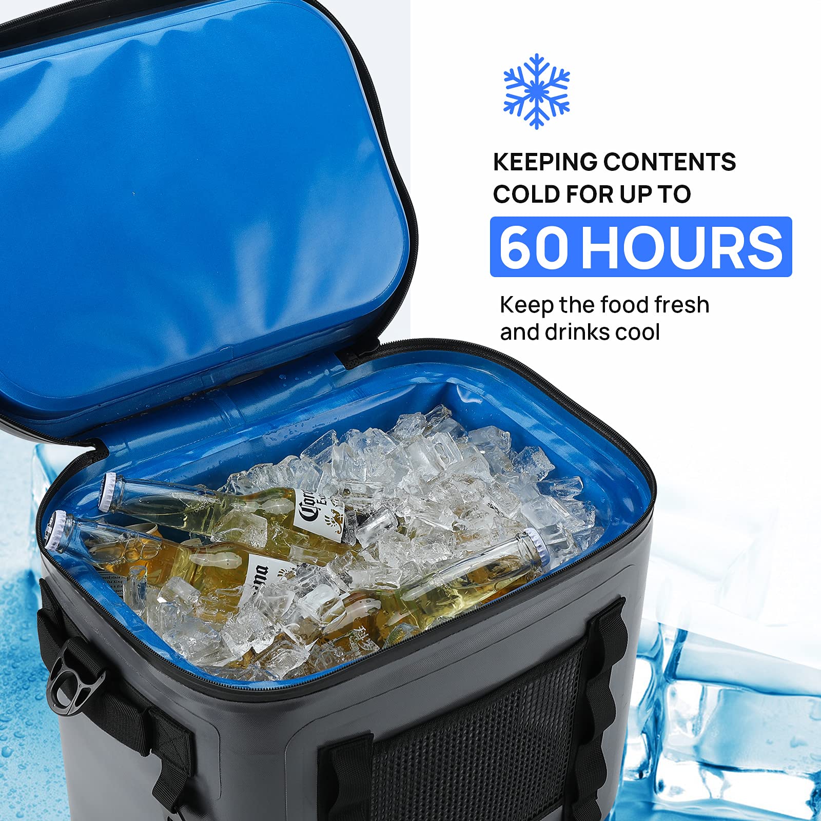 Soft Cooler Leak Proof Cooler Bag Portable Softsided Insulated Bag Waterproof Cooler for Camping, Fishing, Beach 30 Can Grey