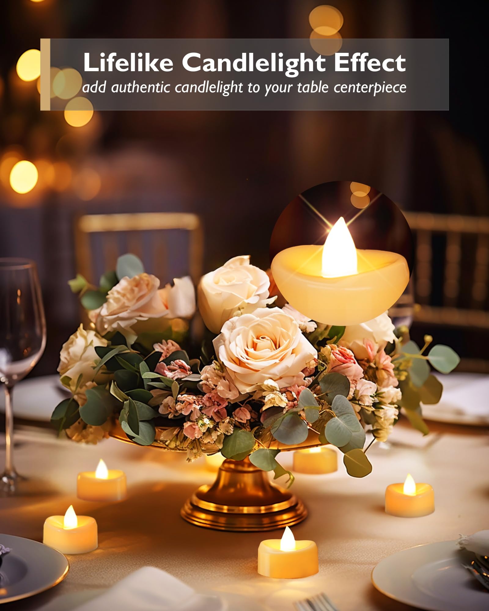 YOJACIKI Flameless Candles, 24 Pack LED Tea Lights Candles Battery Operated, Last 200+ Hrs Flickering Tea Lights, Flameless Tealight Candles for Halloween Diwali Fall Christmas Wedding D 1.5βx H 1.25β