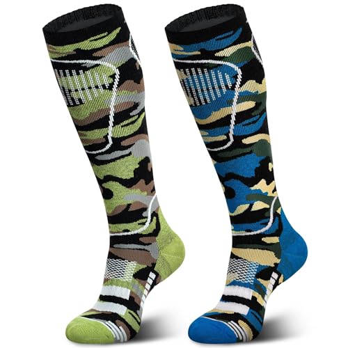 Merino Wool Ski Socks 2 Pairs, Thermal Knee High Warm Socks for Snowboarding, Hiking, Cold Weather, Snow, Hunting
