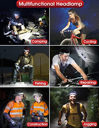 Rechargeable Headlamp【2 Pack】, Rechargeable Head Lamp LED Super Bright HeadLamps for Adults 230° Wide Beam Camping Head Light for Head USB Charging for Camping Accessories, Hardhat Light, Repairing