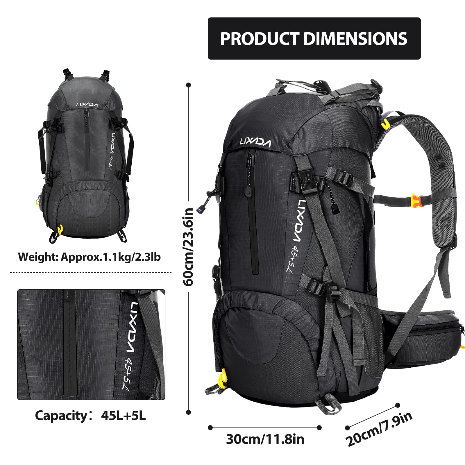 Lixada Men's Hiking, 50L-Black, L