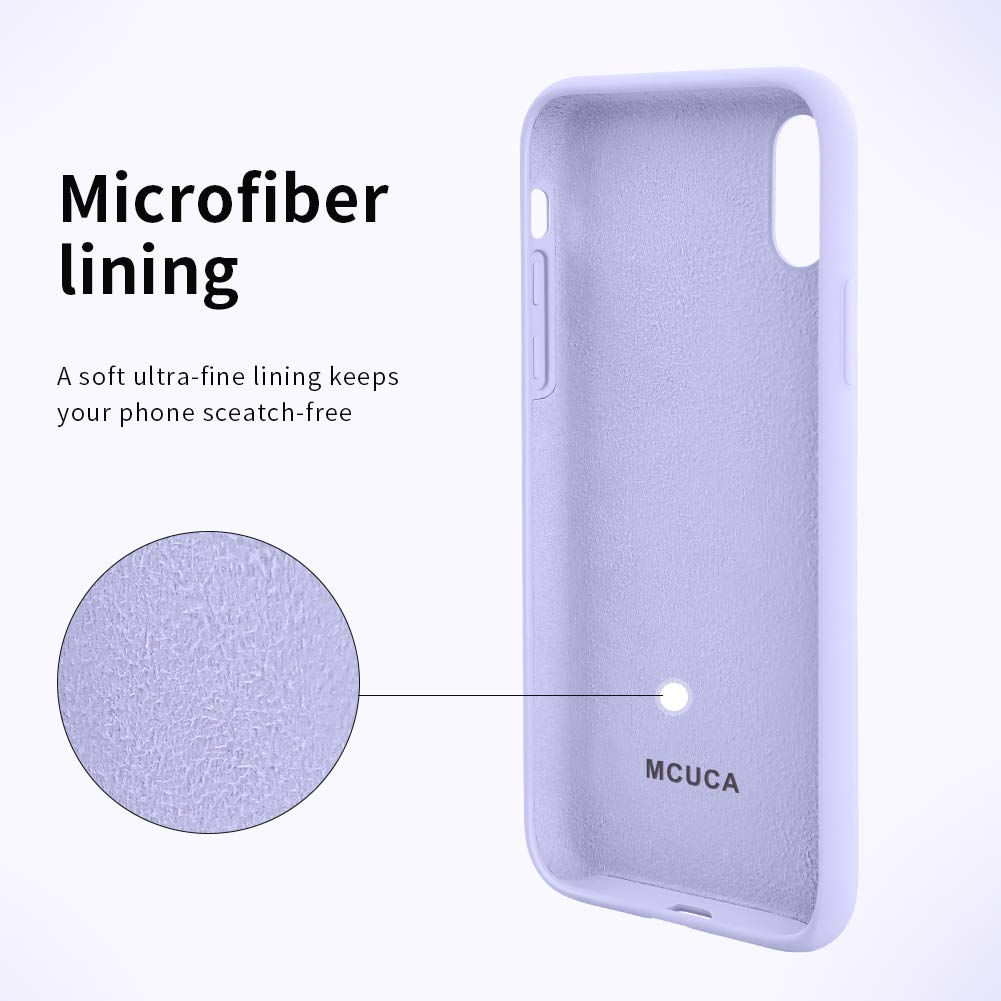 MCUCA iPhone X Case iPhone Xs case Liquid Silicone Gel Rubber Bumper Case,Ultra-Thin Soft Microfiber Lined Full Body Protective Case Cover for Apple iPhone X iPhone Xs,Light Purple