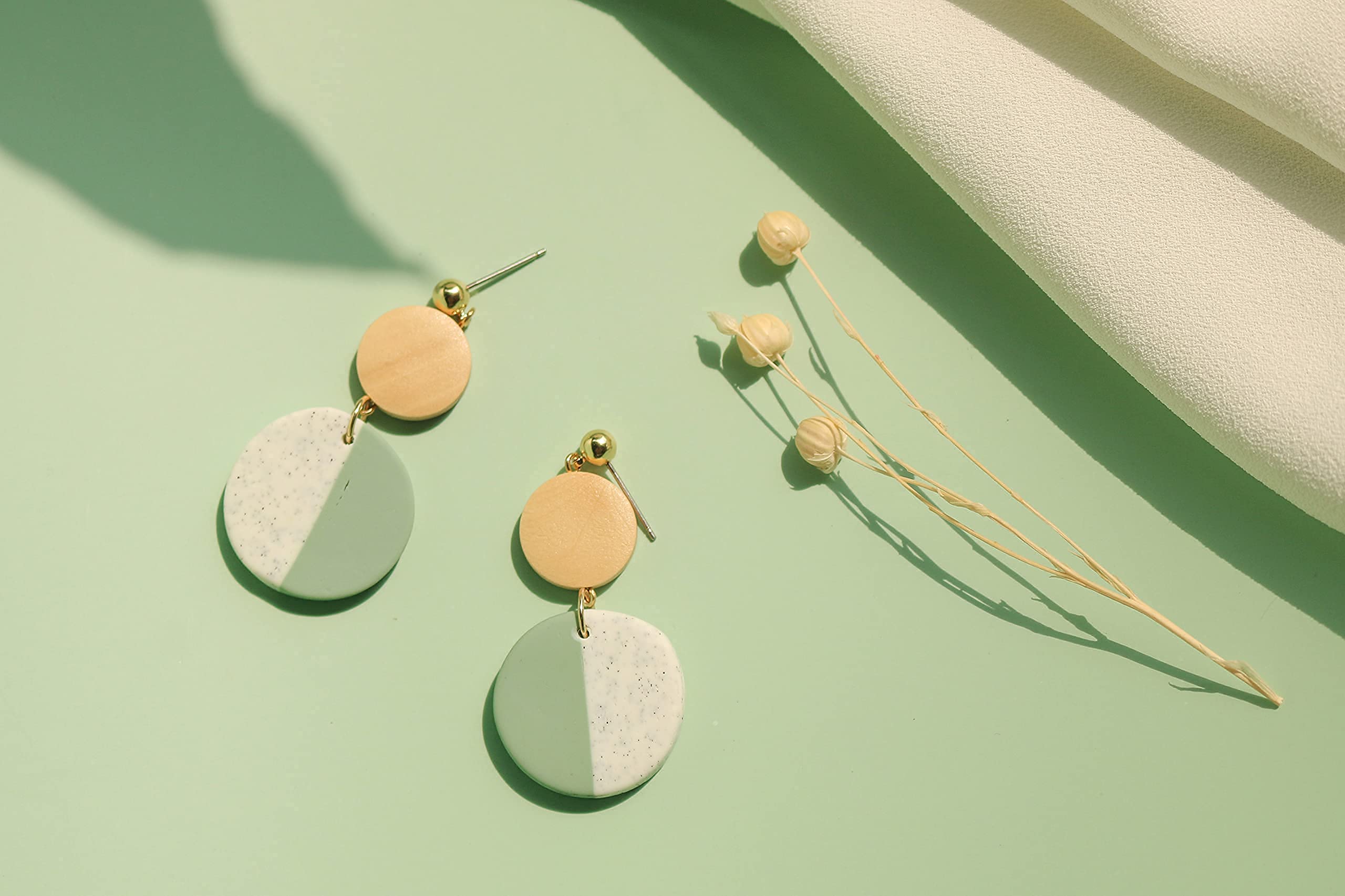 Polymer Clay Earring,Lavy Chsia Handmade Minimalis Drop Dangle Earrings Stud for Women, Girl (Green)