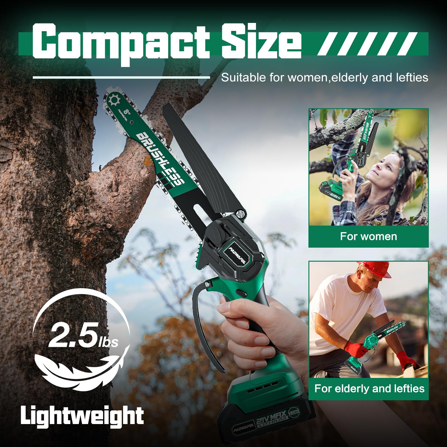 Mini Chainsaw Cordless 6-Inch, Handheld Small Power Chain Saws Battery Power Operated Electric Hand Mini Chain Saw Portable Pruning Shears for Branches, Strong Power-operated Tools Lawn Garden Edgers