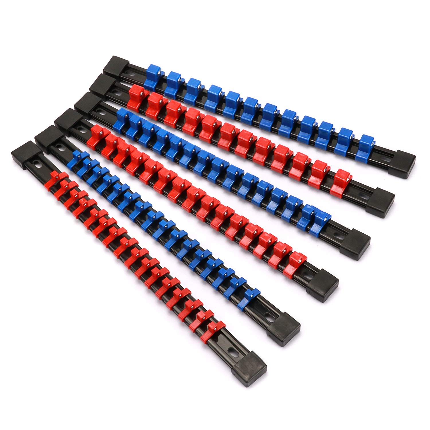 Mayouko ABS Socket Organizer Drive Socket Holder, 1/4” Drive x 32 Clips, 3/8” Drive x 30 Clips, 1/2” Drive x 24 Clips,Portable Socket Clip Rail Holder, 6 Pieces Set