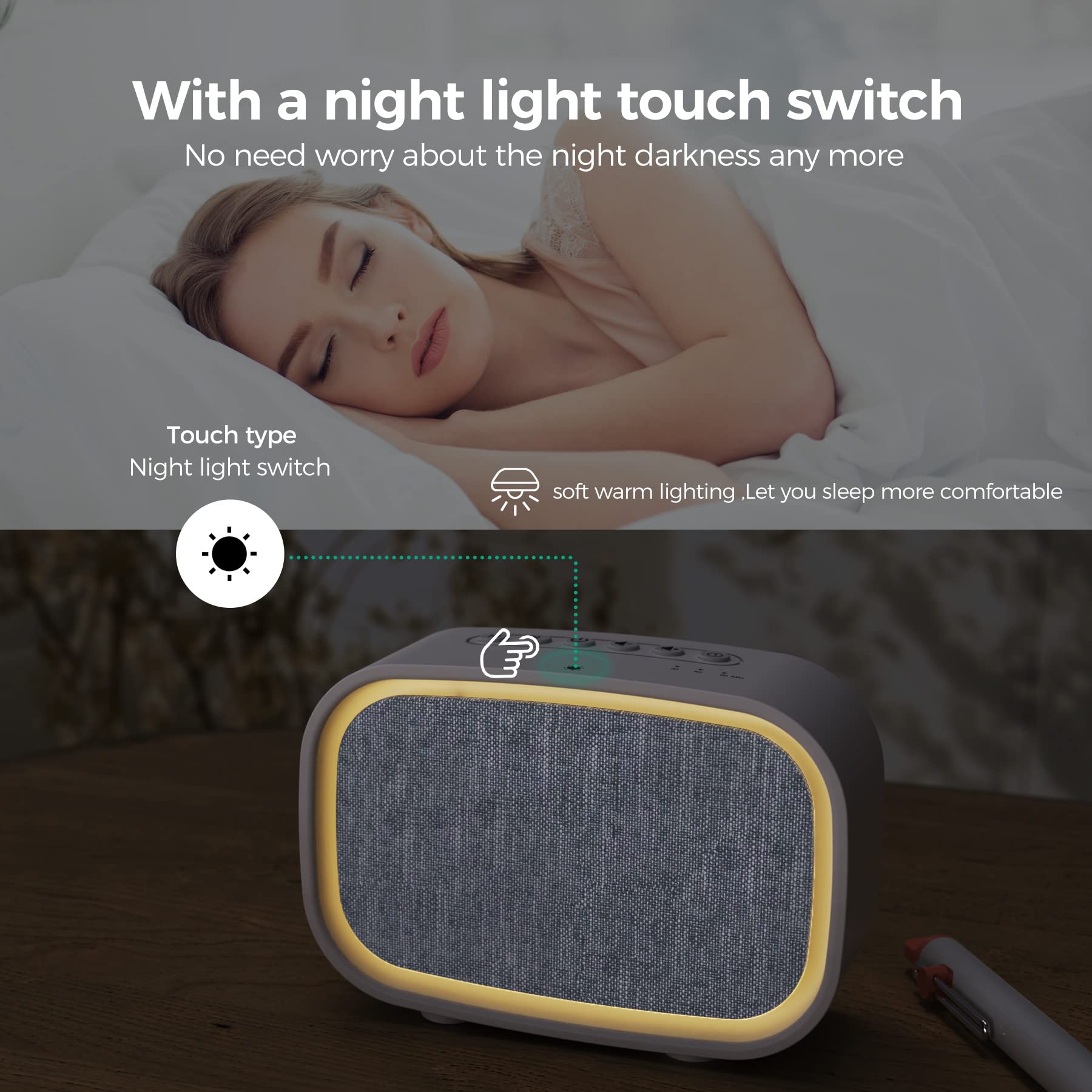 White Noise Machine Portable Sleep Sound Machine Auto Off Timer Natural Soothing Sounds Memory Feature for Adults Baby Deep Sleeping with Night Light Home Office Travel Nursery Gift