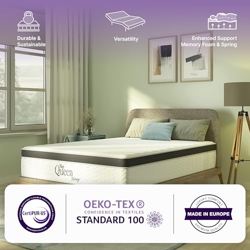 NapQueen 8 Inch Maxima Hybrid Mattress, Full Size, Cooling Gel Infused Memory Foam and Innerspring Mattress, Bed in a Box, White & Gray
