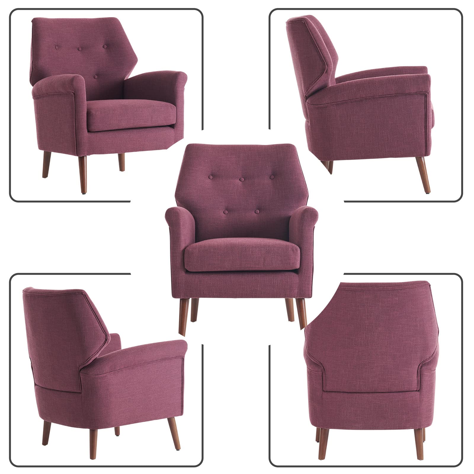 LOVSPATIO Mid-Century Modern Upholstered Button Tufted Sofa Chair,Accent Linen Fabric Armchair for Living Room,Bedroom,Office (Fuchsia)…