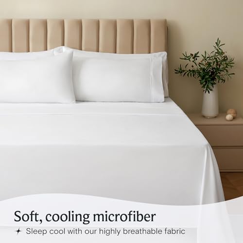 LuxClub 4 PC Sheet Bed Sheets Deep Pockets 18" Eco Friendly Wrinkle Free-Kids-Fitted Sheets Machine Washable Hotel Bedding Silky Soft - White Twin