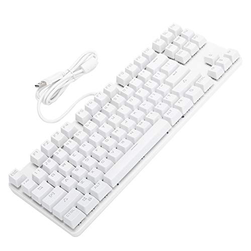 Zyyini Bindpo USB Gaming Keyboard, 87-Keys Wired Gaming Mechanical Keyboard with Color Backlit, Retro Keyboard for Desktop Laptop, Plug and Play, Blue Switch (White)