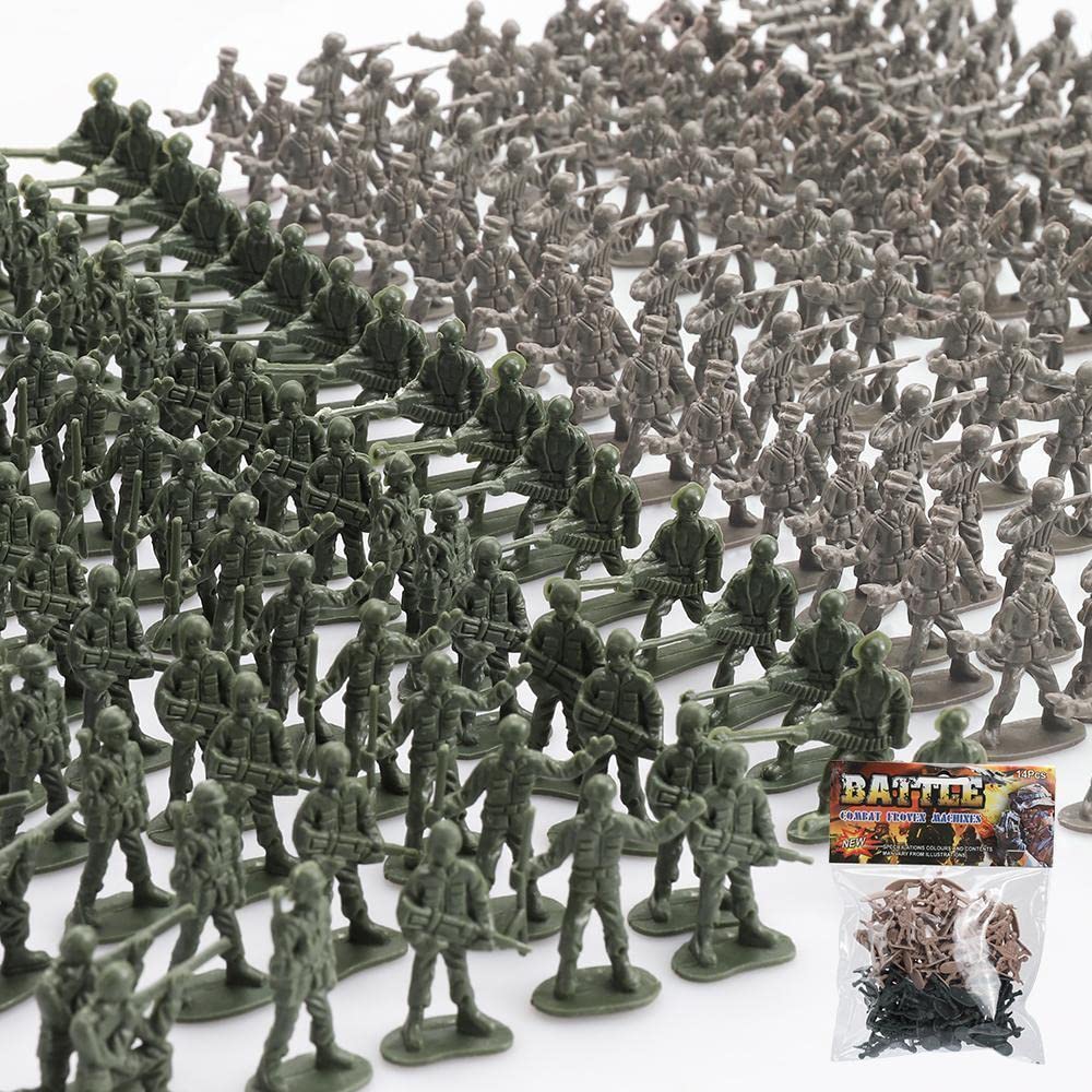 ViiKONDO 100 Pcs Army Men 1/72 Mini 2.5cm Toy Soldier Classic Green VS Tan Plastic Action Figure WWII Military Sandbox War Scene