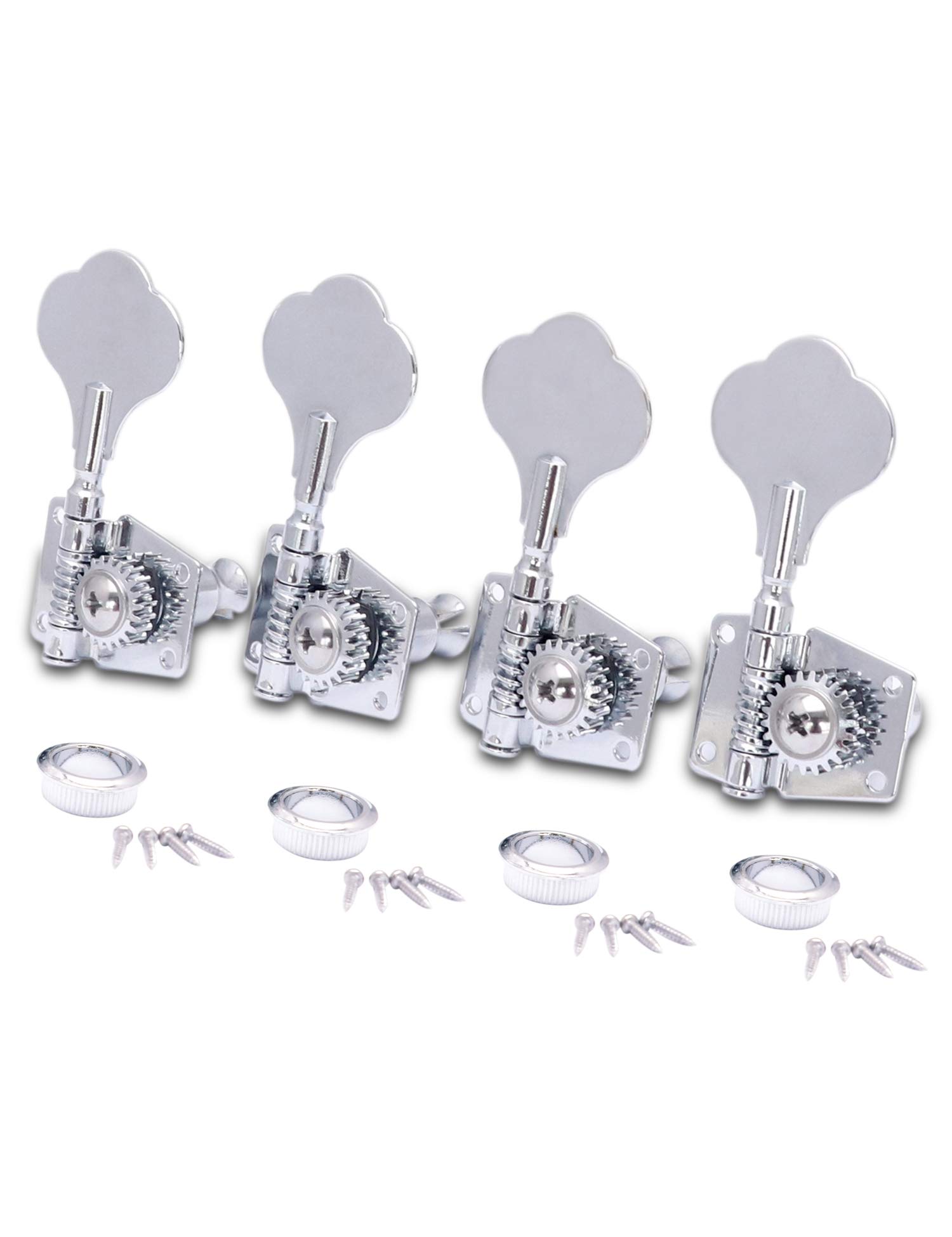 Metallor Vintage Open Gear Machine Heads Tuners Tuning Pegs 4 In Line Right Hand Guitar Parts Replacement for P Bass J Bass Chrome 4PCS