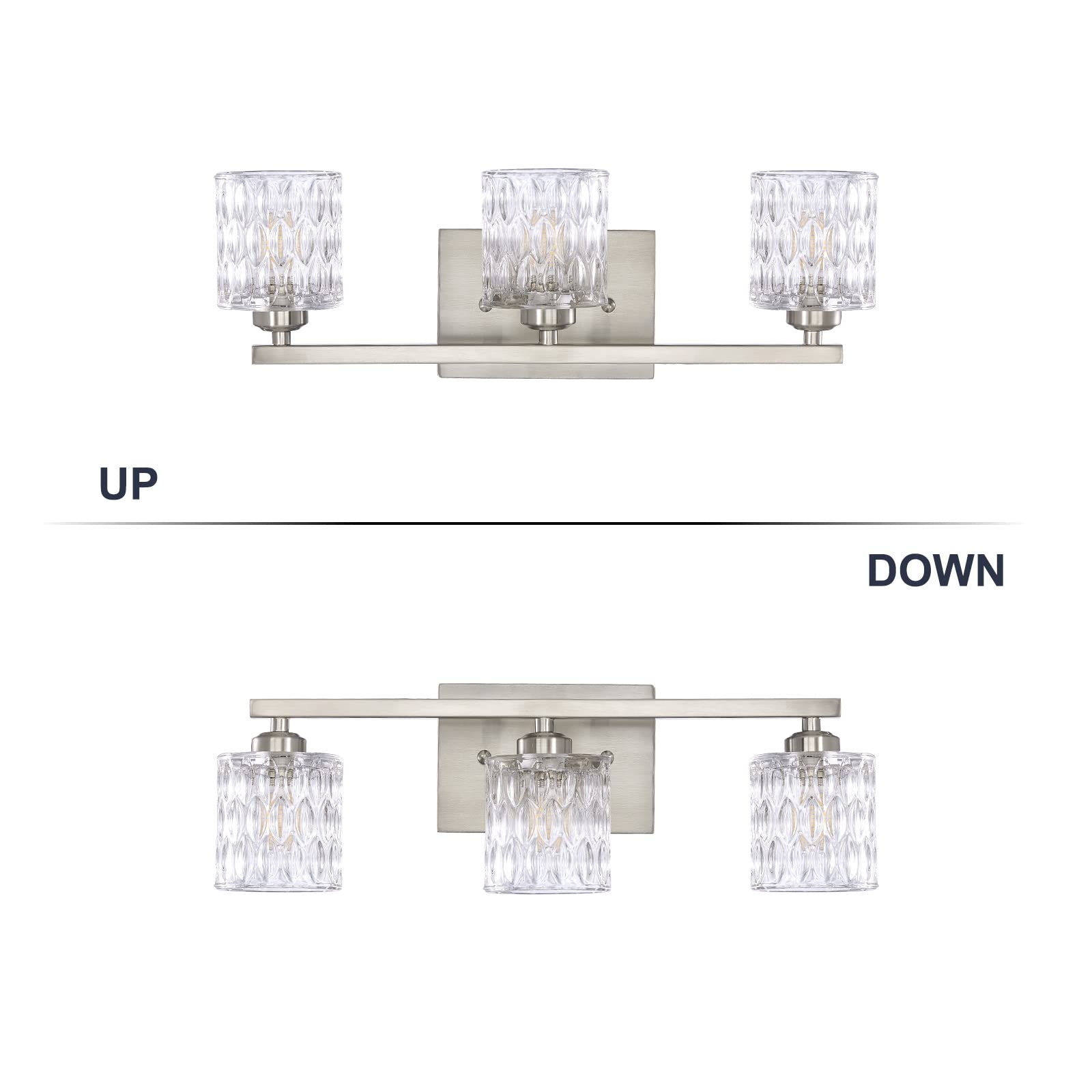 SANTOSTOCK 2 Light Bathroom Light Fixtures, Crystal Glass Vanity Lights Over Mirror, Modern Bath Wall Mounted Lights, Brushed Nickel Wall Light Fixtures(Bulb Excluded)