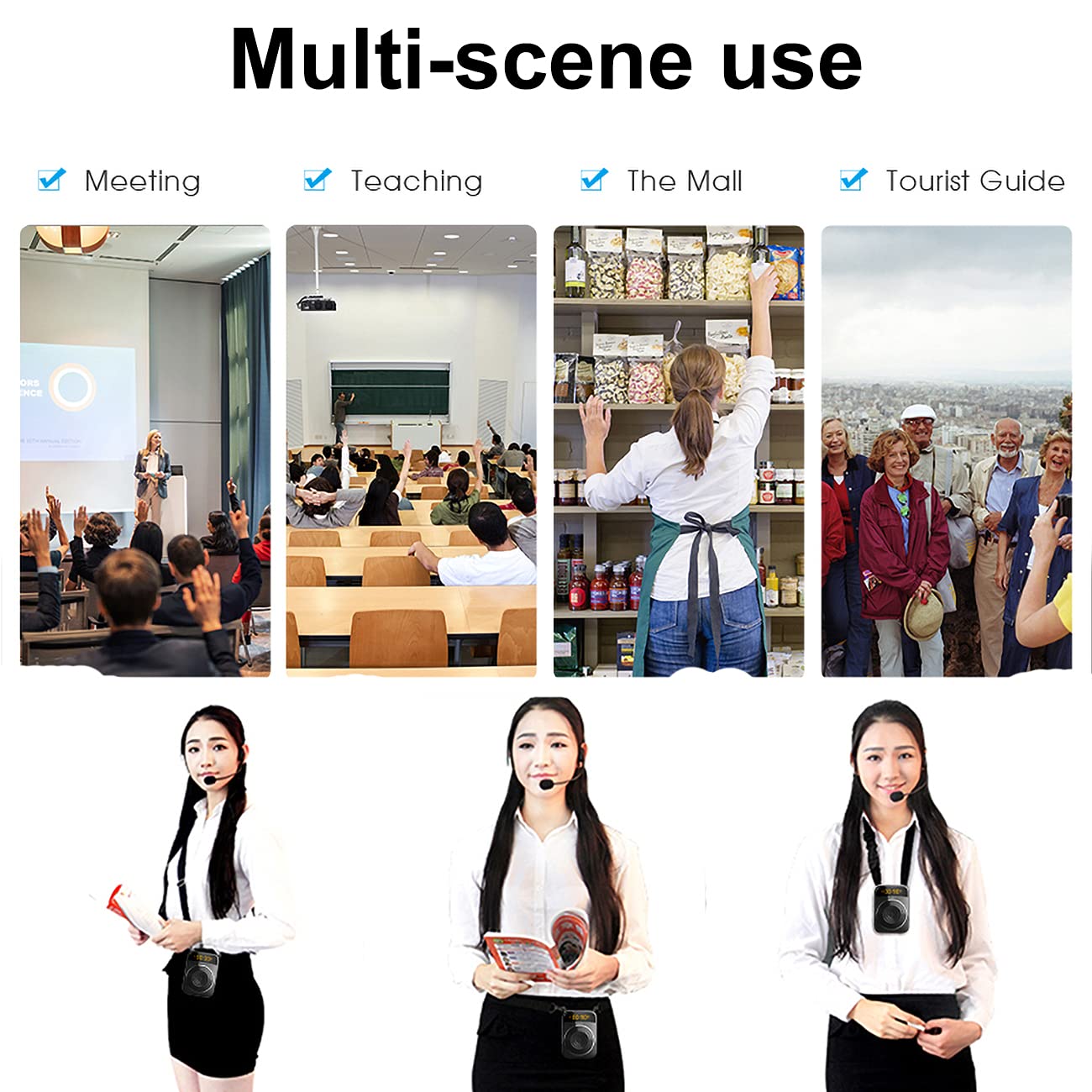 Recbot Voice Amplifier for Teachers with Microphone Headset, LED Display 2000mAh Rechargeable 15W Bluetooth Mini Portable Voice Amplifier Speaker for Teachers, Tour Guide, Coaches, Meeting