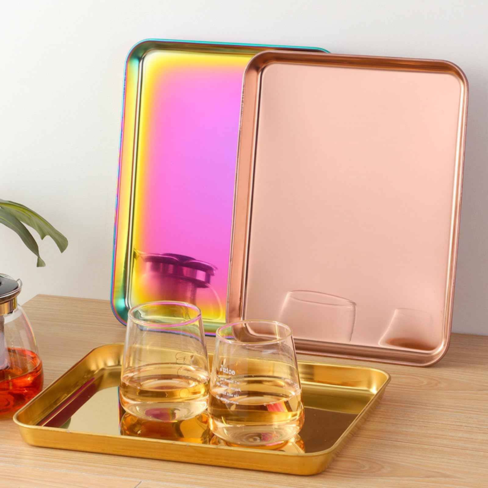 TUPMFG Rainbow Baking Tray Pan Sheets Stainless Steel Flast Food Serving Tray Metal Tray - Rectangular decorative Tray Party Kitchen (12.25 x 9.65 x 1 inch,Rainbow)