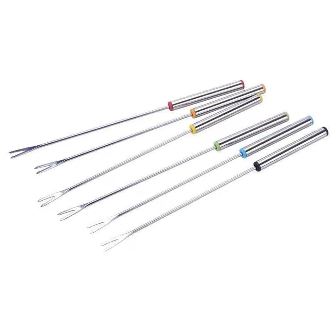 WHTCHSU 6PCS 9.5 Inch Color-Coded Stainless Steel Fondue Forks, Cheese Fondue Fork Stainless Steel Fruit Fondue Forks with Heat-blocking Handle for Chocolate Fountain Cheese Hot Pot Barbecue