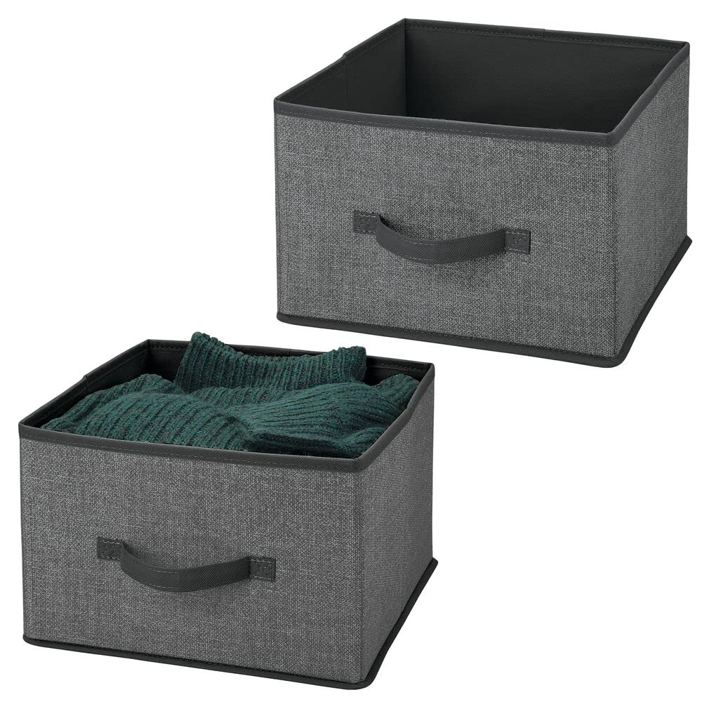 mDesign Fabric Bin for Cube Organizer - Foldable Cloth Storage Cube - Collapsible Closet Storage Organizer - Folding Storage Bin for Clothes and More - Lido Collection - 2 Pack - Charcoal Gray/Black