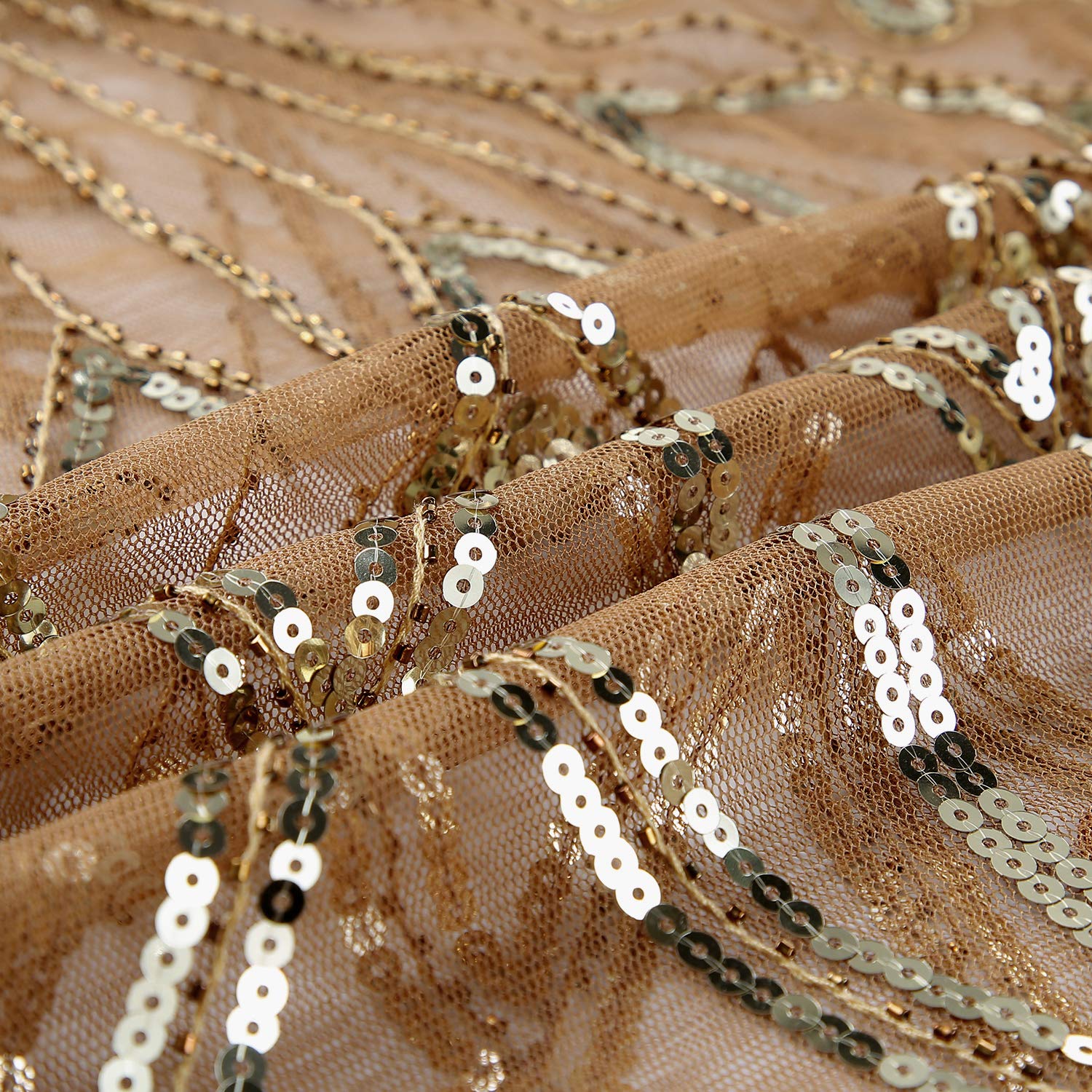Metme Women's 1920s Scarf Wraps Sequin Deco Fringed Wedding Cape Evening Shawl Vintage Prom (Coffee Gold)