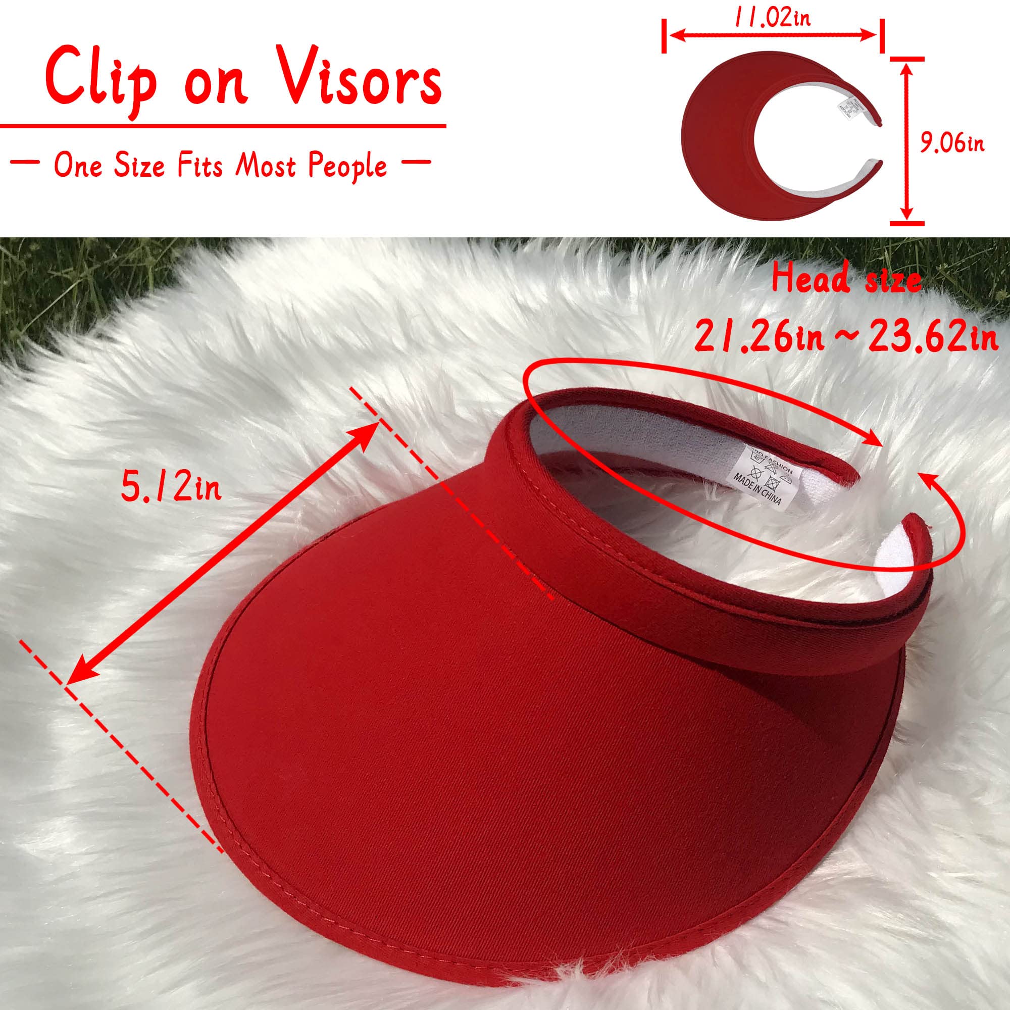 Visors Womens Men Sports Sun Hat Uv Protection Adjustable Slip On Cap Wide Brim Summer Beach Golf 2 Pack Cloth Visors (Red)