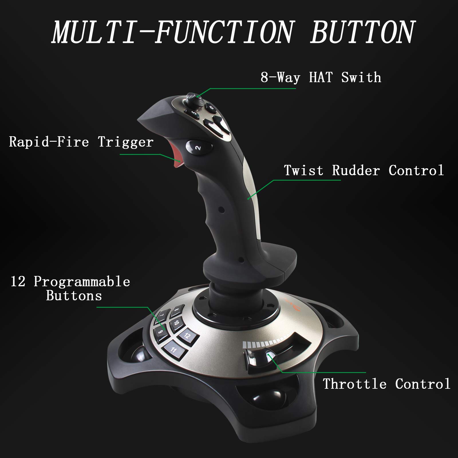 PC Flight Stick, PXN 2113 Flight Joystick with 12 Custom Buttons and Vibration Function, Suitable for PC Windows (2000/XP/7/8/10)