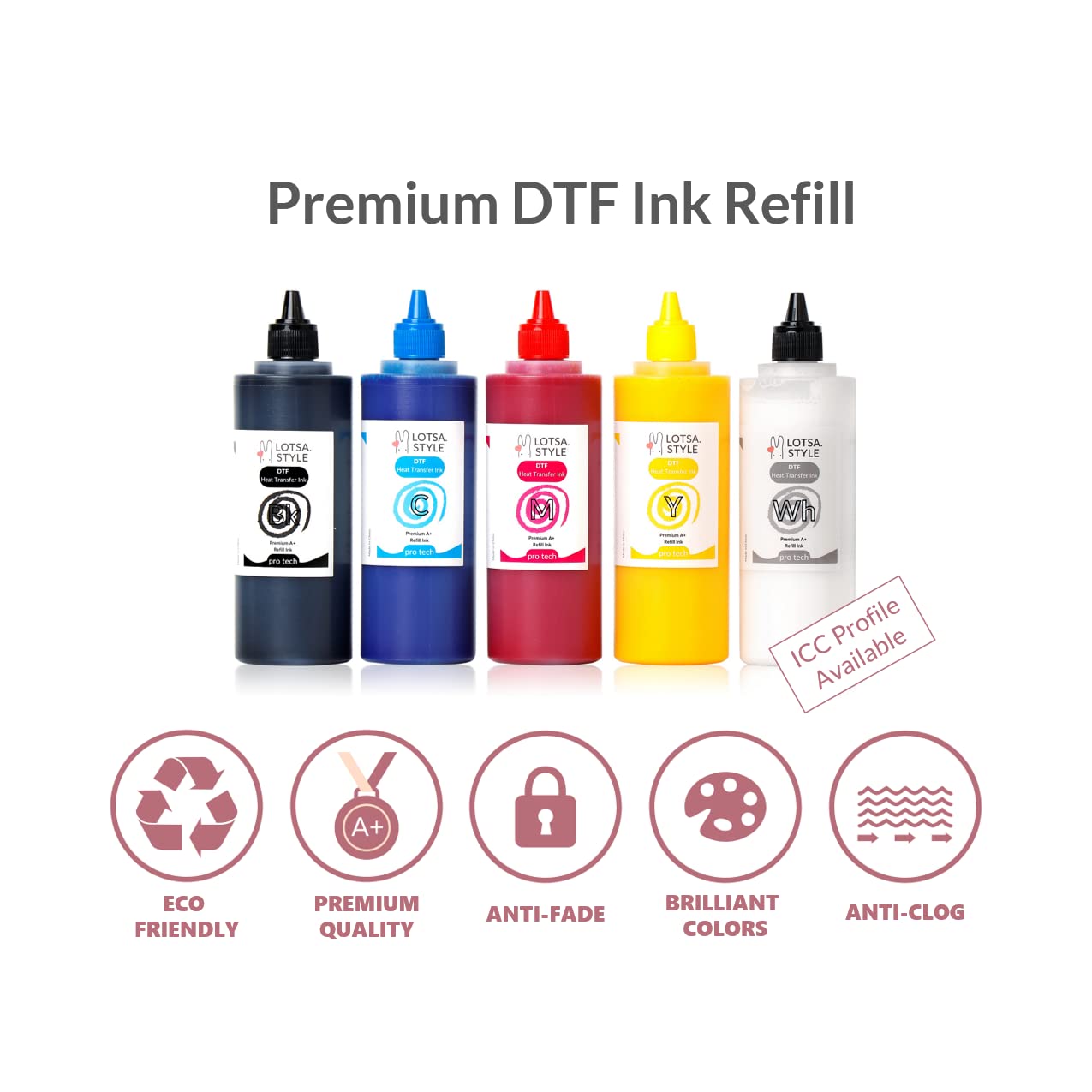 LOTSA. STYLE Premium DTF Ink Refill for Inkjet Printers Heat Transfer Film Printing (250ml, Magenta)