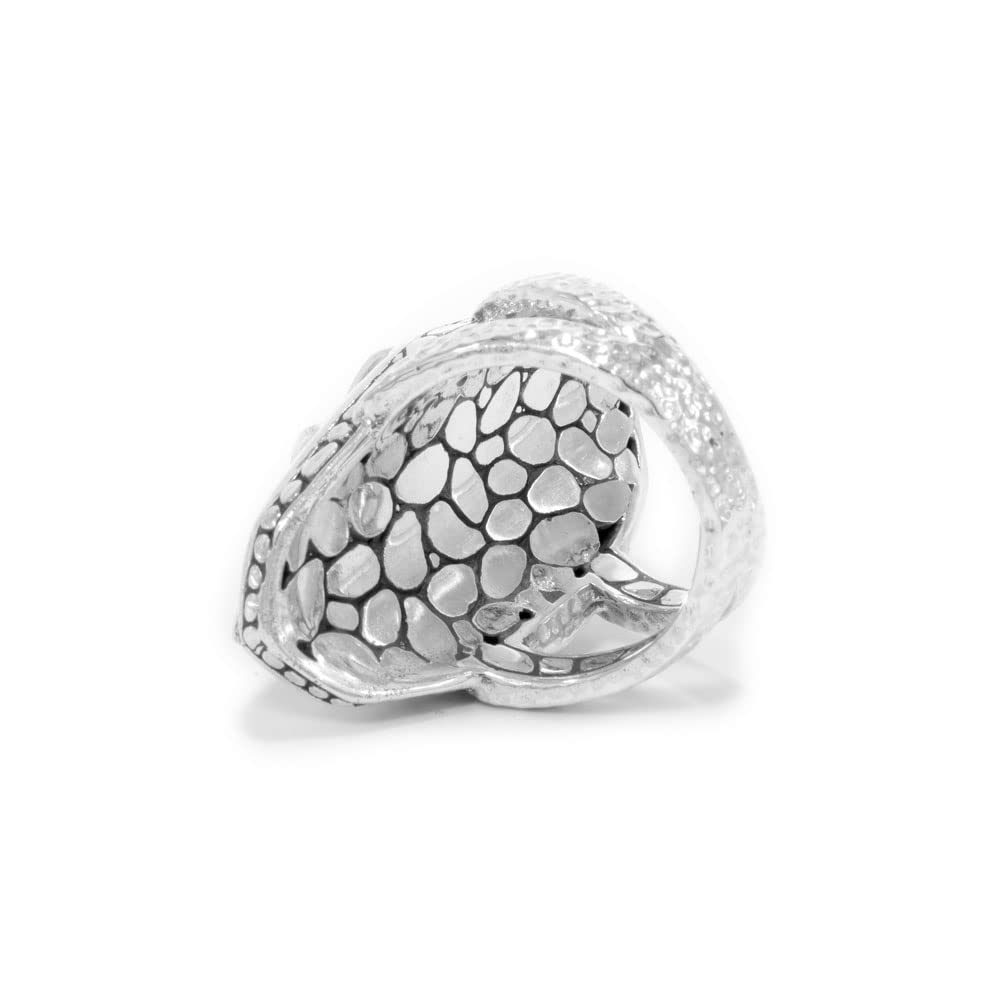 SARDA - .925 Sterling Silver 1-3/8" x 1/5" Watermark 8-Pointed Star Elongated Octagon Shaped Split Shank Statement Ring - Handmade by Bali Artisans - Size 7