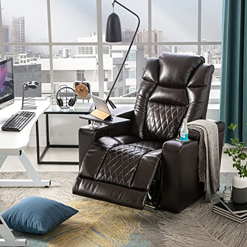 Motion Recliner with USB Charging Port and Hidden Arm Storage, Home Theater Seating with 2 Convenient Cup Holders Design and 360° Swivel Tray Table