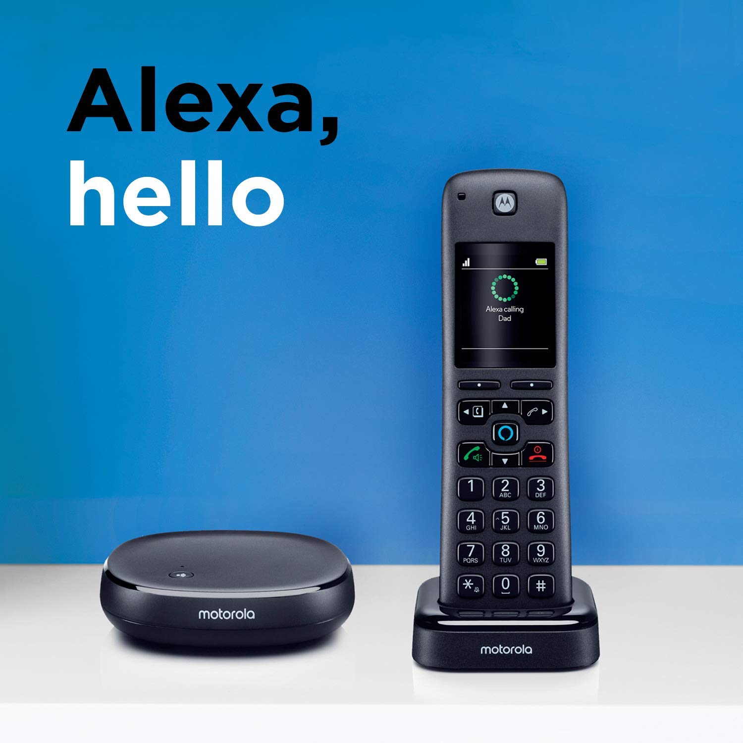 Motorola AXH01 DECT 6.0 Smart Cordless Phone and Answering Machine with Alexa Built-in – 1 Cordless Handset Included, black, 1 handset pack