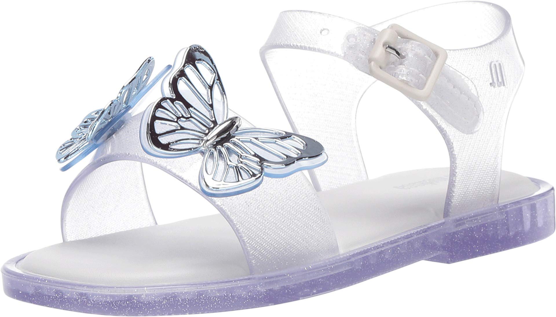 mini melissa Girl's Mar Sandal Fly BB (Toddler/Little Kid) Silver Glitter 9 Toddler M
