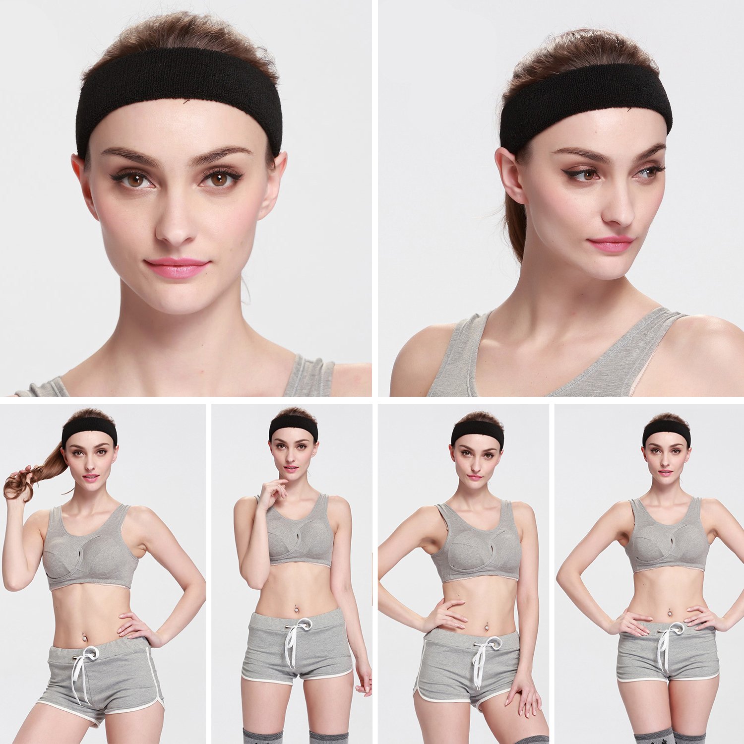 Men & Women Sweatband Headband Terry Cloth Moisture Wicking for Sports,Tennis,Gym,Work Out (Basic Color)