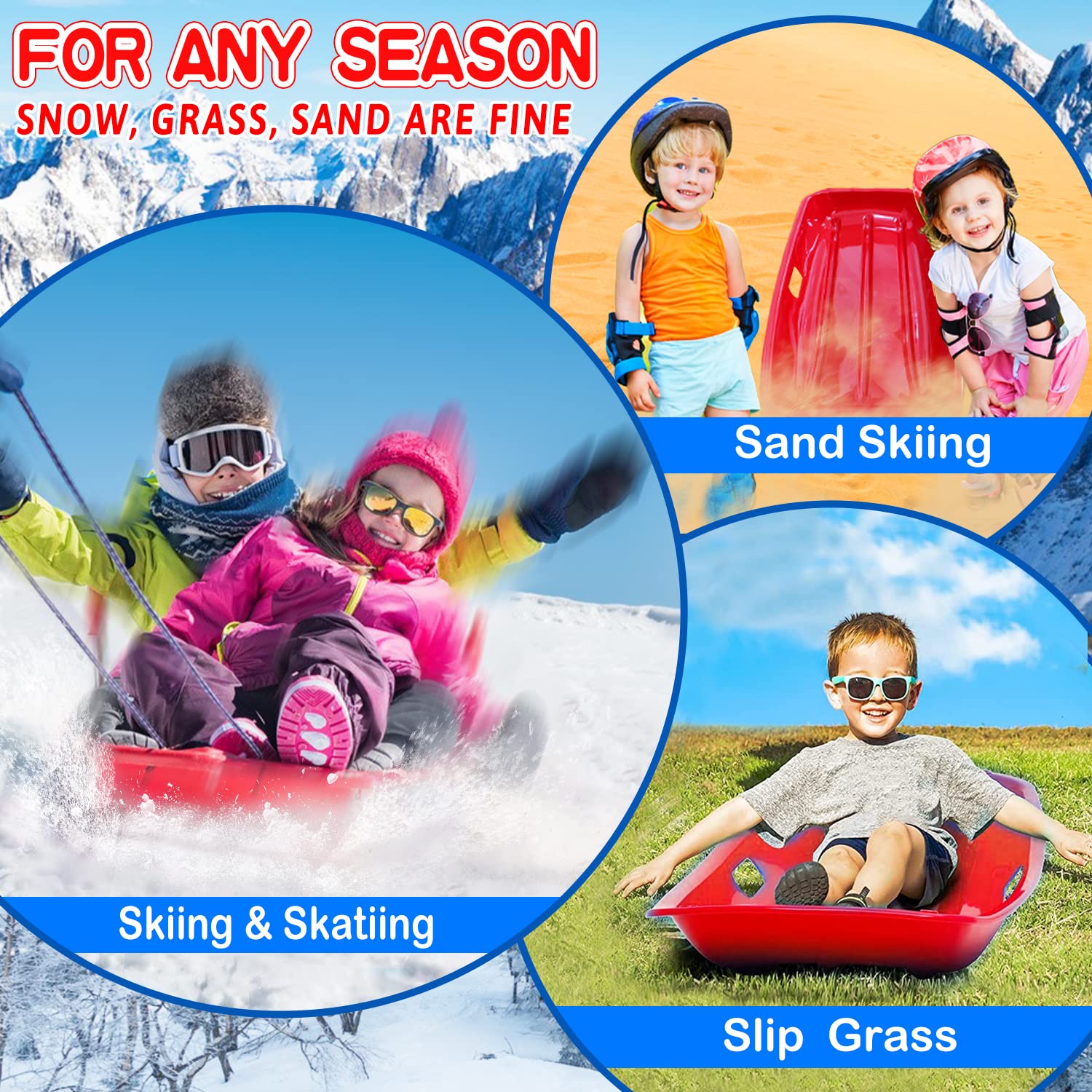 Snow Sleds for Kids and Adult,Sleds for Kids with Handle and Rope