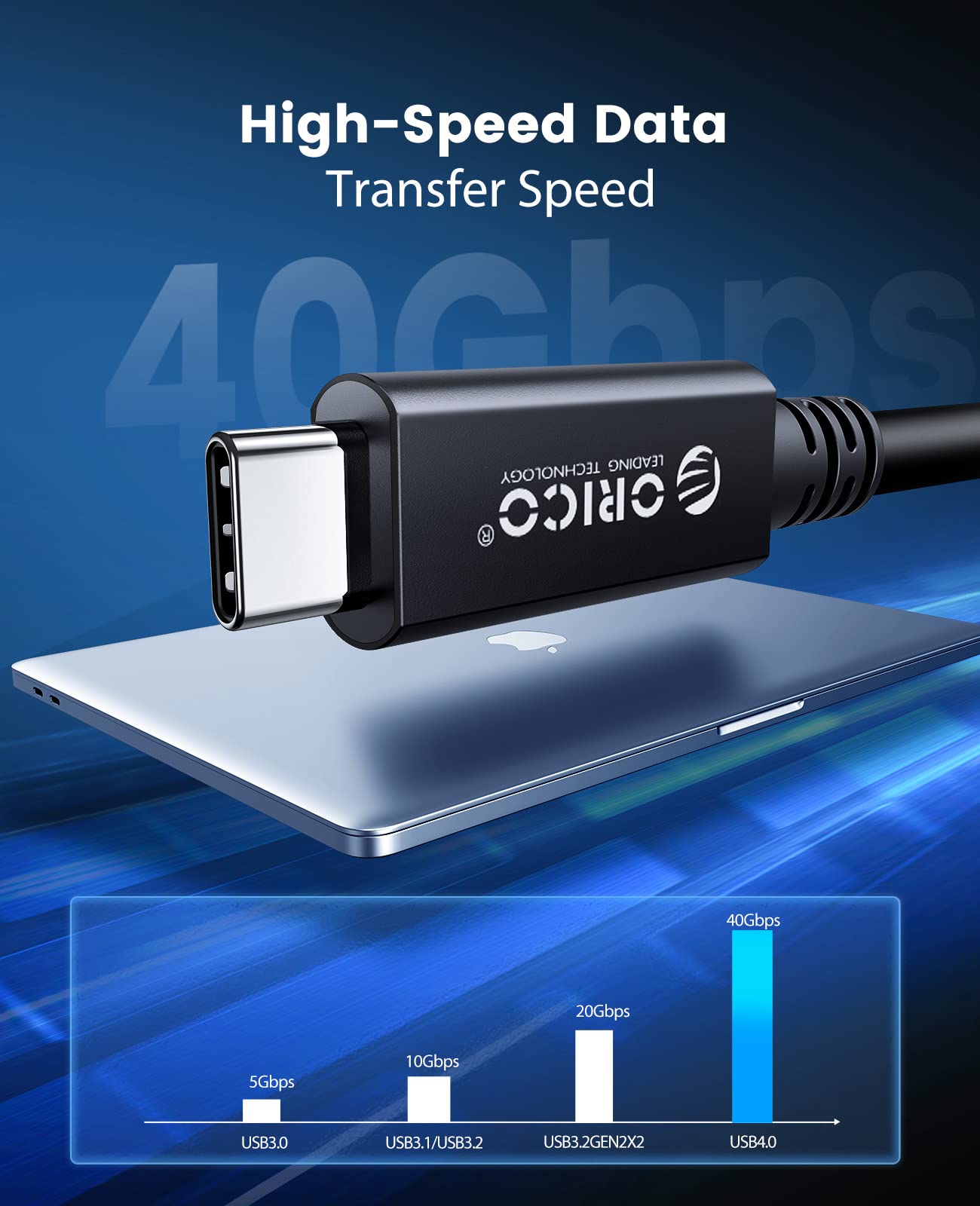 ORICO IF Certified USB4 Cable Compatible with Thunderbolt 3, 40Gbps USB C Cable 2.62Ft, 100W PD, 8K@60Hz（Dual 4K@ 60Hz for Thunderbolt Cable, MacBook, DELL XPS, Surface Pro,USB C-Device