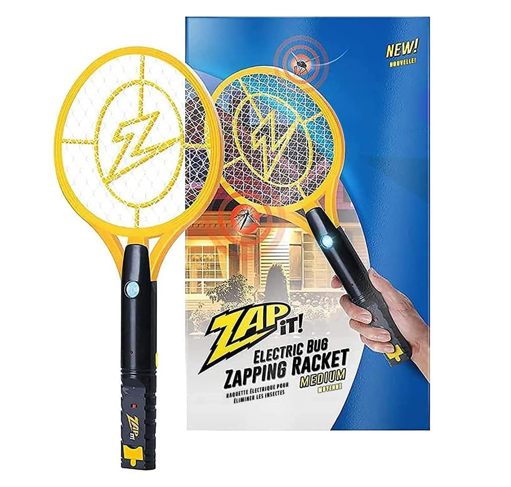 Zap It! Bug Zapper - Rechargeable Mosquito, Fly Killer & Bug Zapper Racket - Electric Fly Swatter Racket - 4,000 Volt - USB Charging, Super-Bright LED Light to Zap - Safe to Touch (Yellow, Medium)