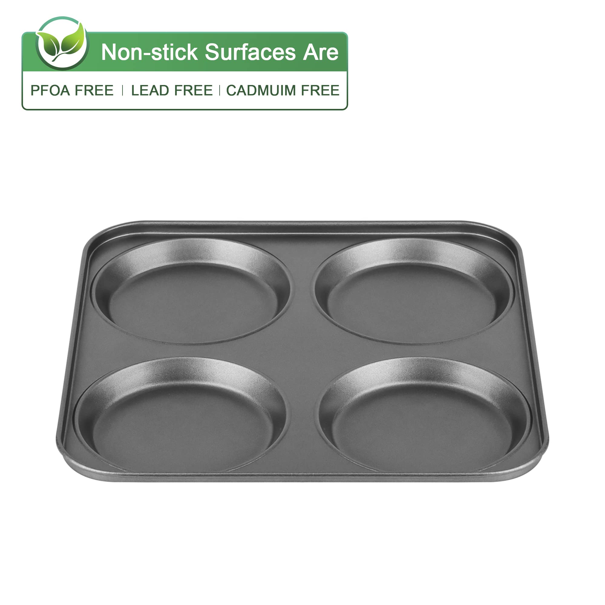 Tiawudi Muffin Top Pan, 4-Cup Hamburger Bun Pan, Large Whoopie Pies Pan, Non-Stick Bakeware for Eggs, Cornbread, Small Cake Layers and Drop Cookies, Set of 3