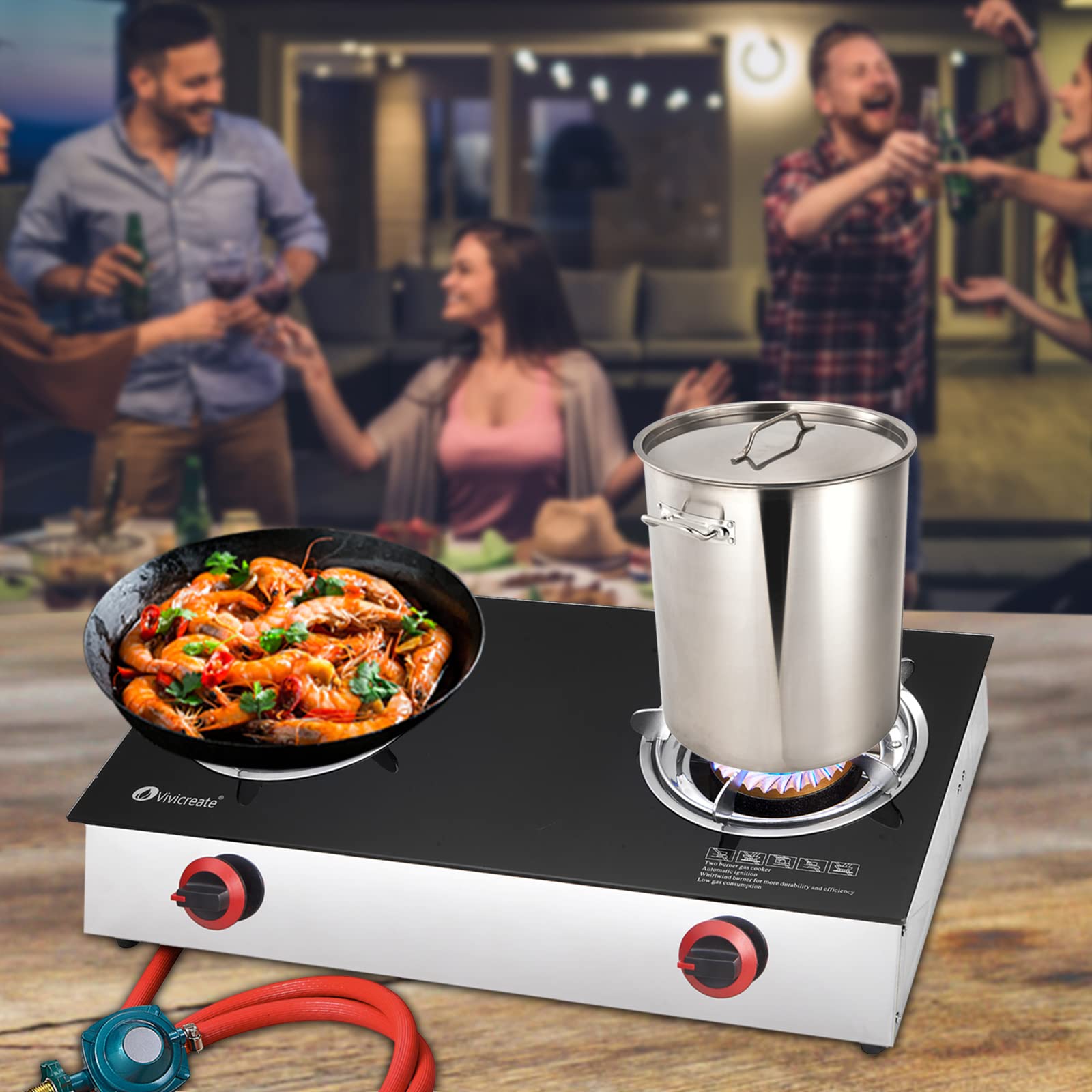 Vivicreate Camping Camp Range Chef Griddle Outdoor Kitchen Garden grill propane gas two Glass top low pressure cook Stove Burner estufa Quemador cusina