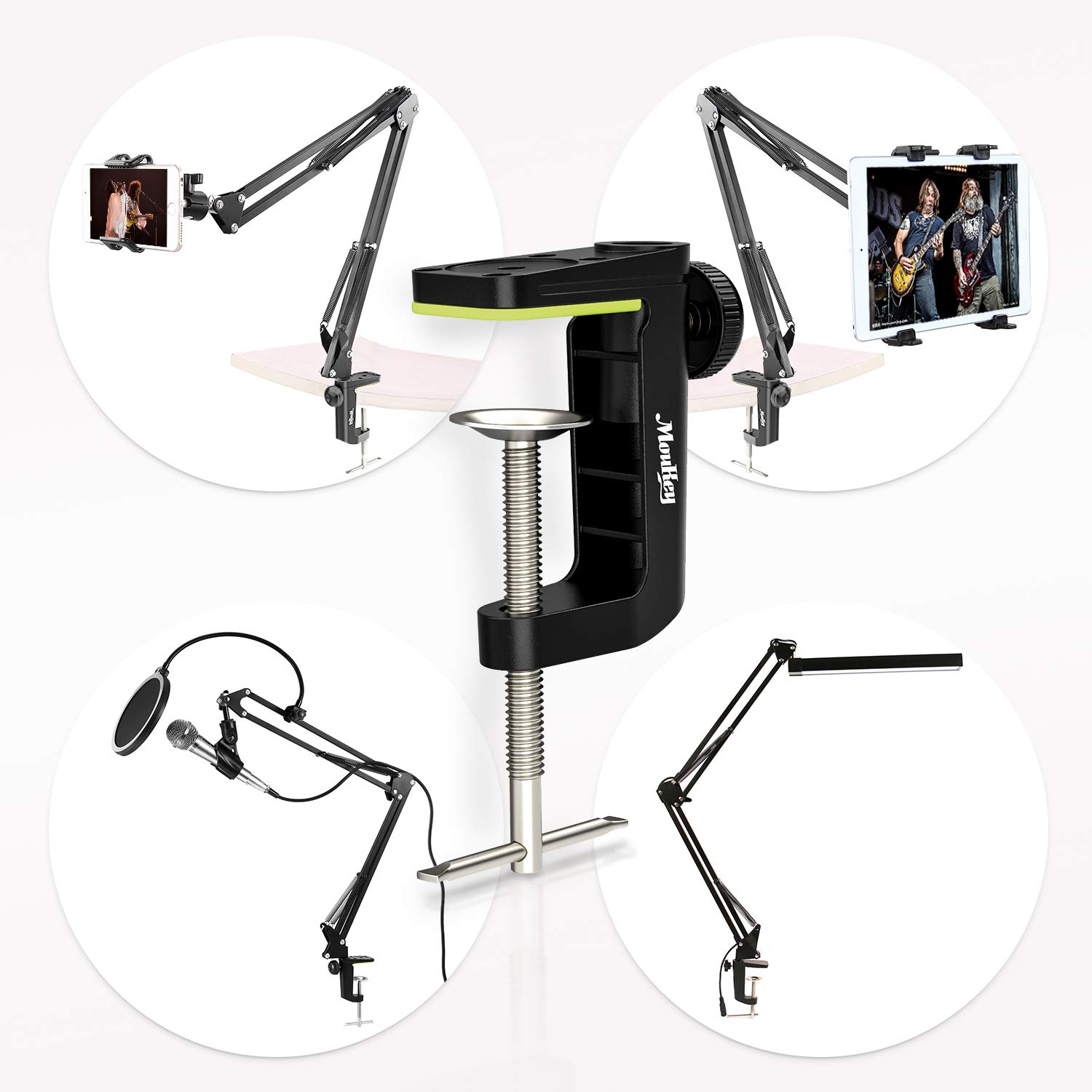 Moukey 2 PCS C Shape Desk Table Mount Clamp For Microphone Mic Suspension Boom Scissor Arm Stand Holder with Adjustable Screw, Fits up to 1.97"/5cm Desktop Thickness