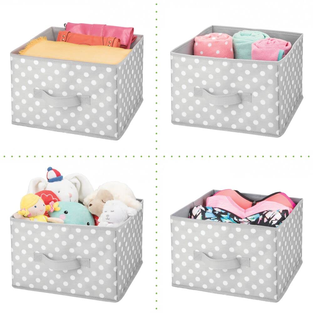mDesign Medium Soft Fabric Nursery/Playroom Closet Storage Organizer Bin Box with Front Handle for Cube Furniture Shelving Units - Holds Toys, Clothes, Diapers, Bibs, 4 Pack, Pink/White Polka Dot