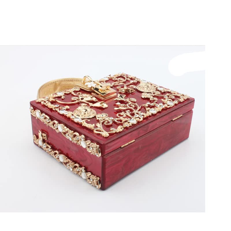 SXNBH Acrylic Box Evening Bag Ladies Flower Lock Diamond Stone Pattern Small Square Clutch Shoulder Bag Women's Evening Handbag