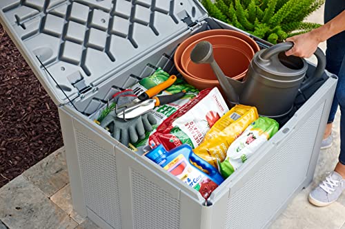 Rubbermaid Medium Resin Outdoor Storage Deck Box (74 Gal), Weather Resistant, Gray, Deck Organization for Home/Backyard/Pool Chemicals/Toys/Garden Tools/Porch/Patio Cushions