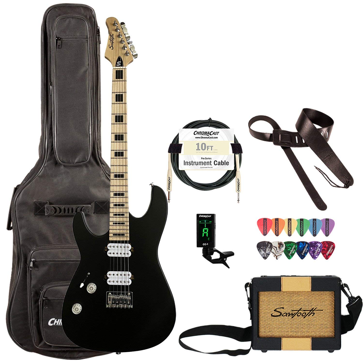 Sawtooth 6 String Solid-Body Electric Guitar, Left-Handed (ST-M24-LH-SBK-TRAVEL)