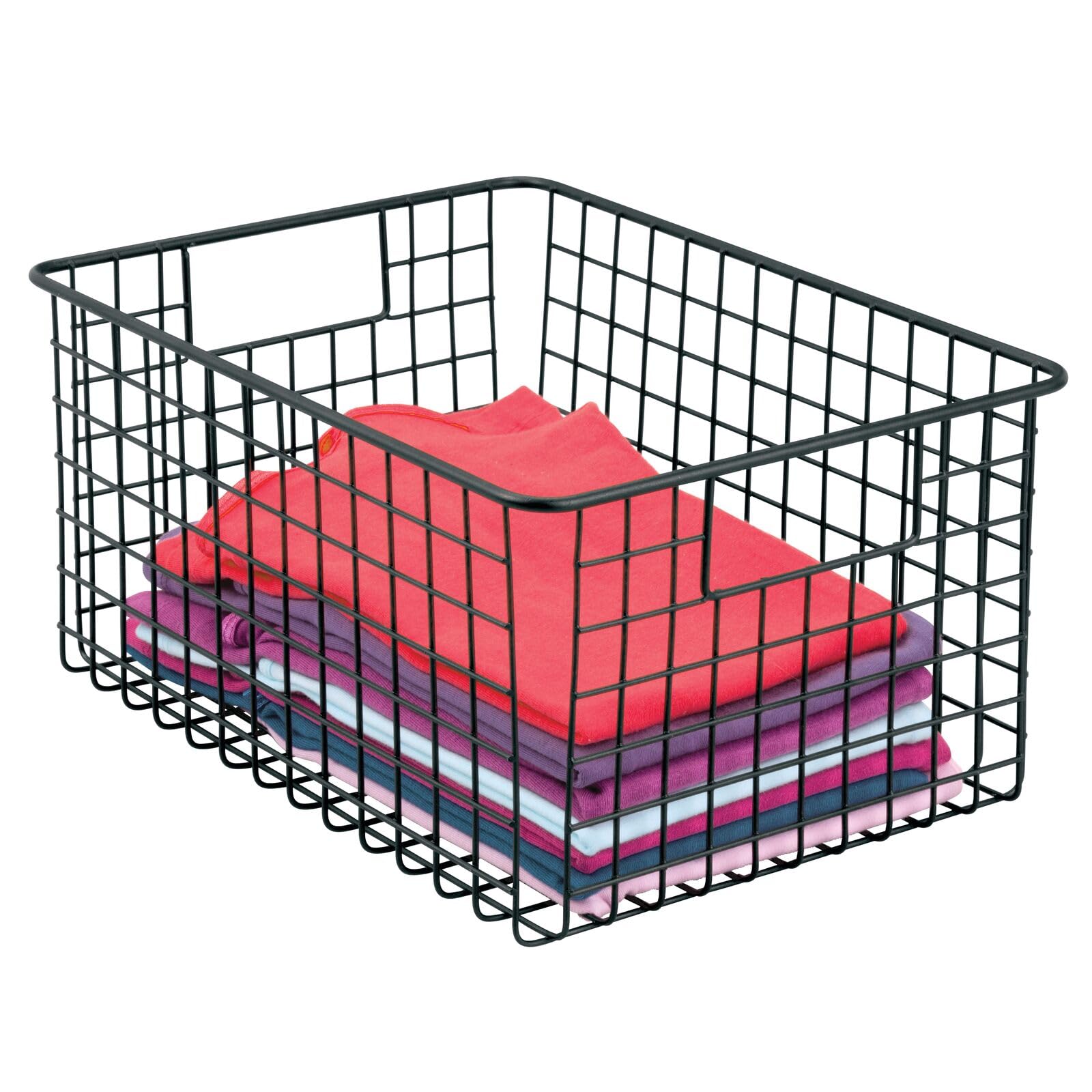 mDesign Metal Wire Closet Storage Basket Organizer with Handles for Organizing Bedroom, Bathroom, Mudroom, Entryway, Hallway, or Linen Closets - Concerto Collection - 2 Pack - Black