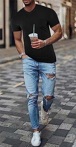 Viwedo Men's V Neck T Shirts Casual Stylish Fitted Elasticity Tees for Men Black
