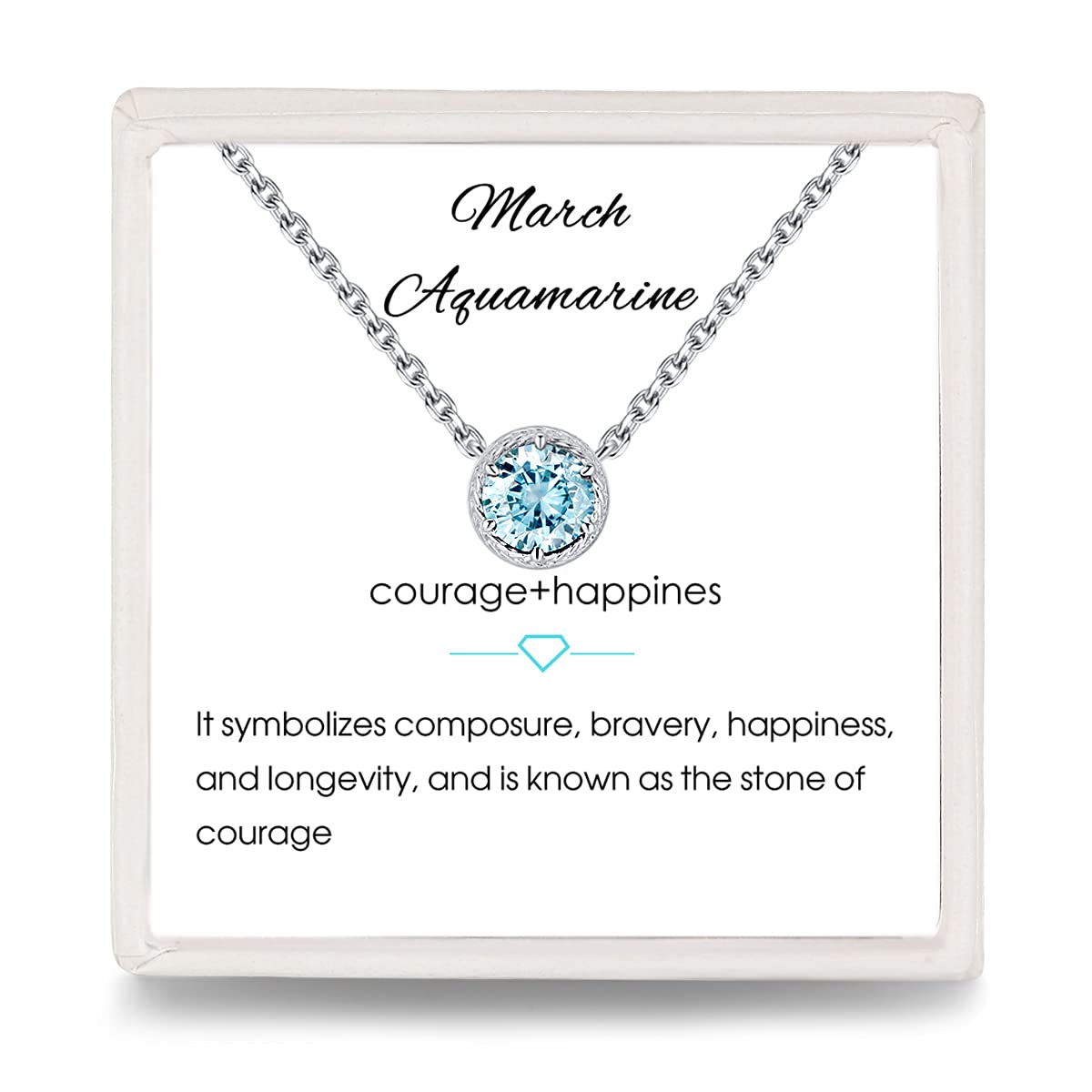 Presentski March Birthstone Necklace White Gold for Mom Women Sterling Silver CZ Blue Pendant Necklaces