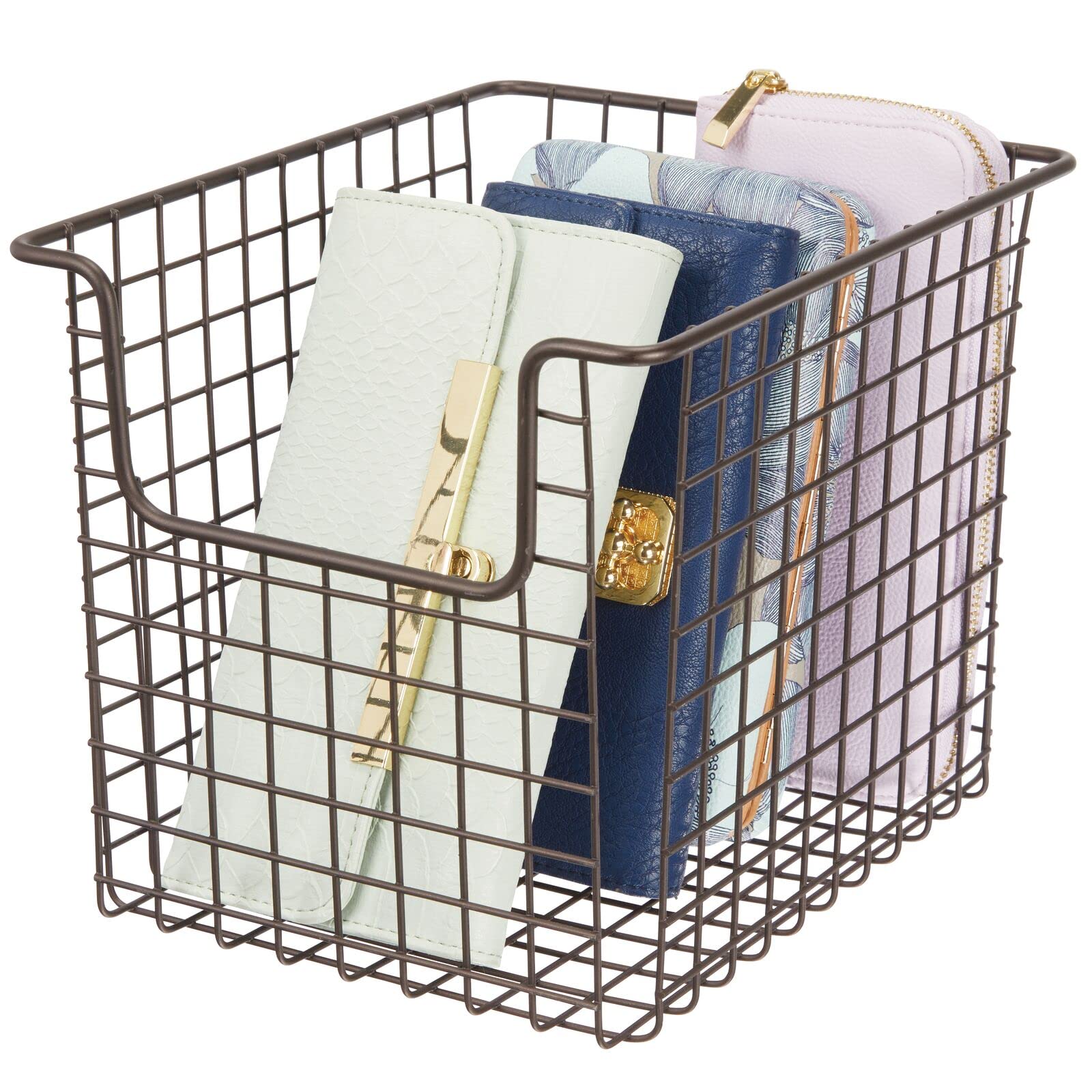 mDesign Metal Wire Closet Storage Basket Organizer with Front Dip Opening for Organizing Bedroom, Bathroom, Mudroom, Entryway, Hallway, or Linen Closets - Concerto Collection - 4 Pack - Bronze