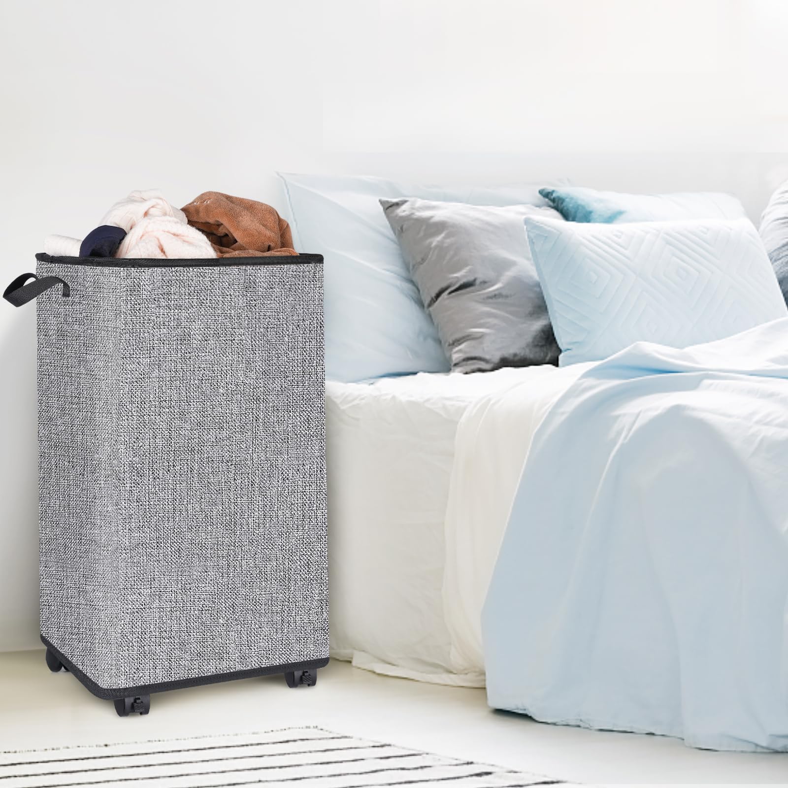 PHESWISOM 90L Large Rolling Laundry Hamper, Laundry Basket with Wheels and Handle for Storage, Dirty Clothes Hamper for Laundry, Tall Laundry Basket, Collapsible Laundry Hamper for Bathroom Dorm, Grey