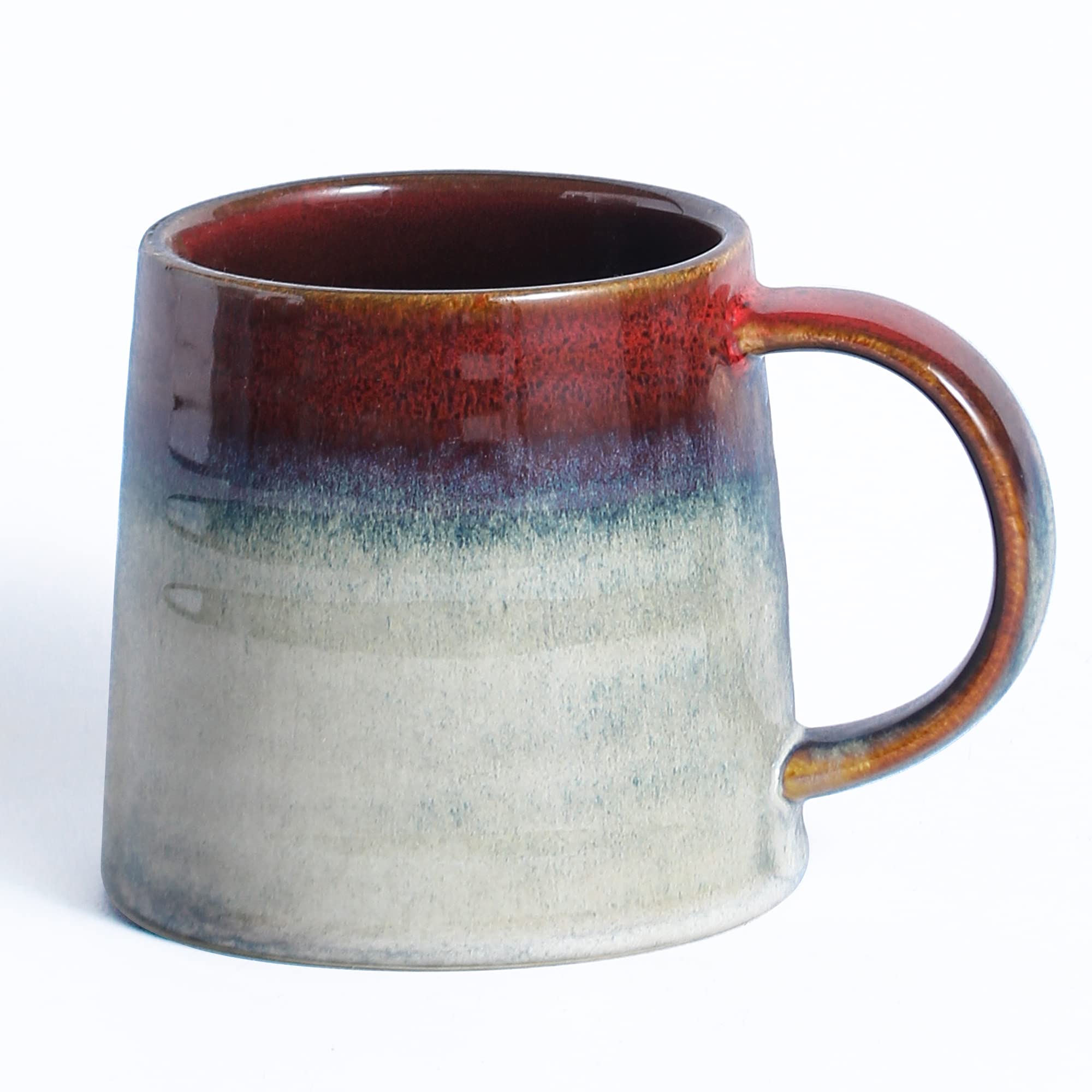 masoline Large Ceramic Coffee Mug, Handmade Pottery Mugs, Tea Cups with Big Handle for Office and Home, 15.5 oz, Dishwasher and Microwave Safe (Ink Red)