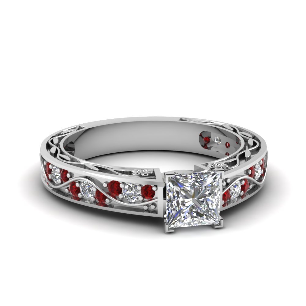 RUDRAFASHION Round & Princess Cut Ruby & Dia White Gold Over .925 Sterling Silver Carved Flower Engagement Ring For Women's (8)