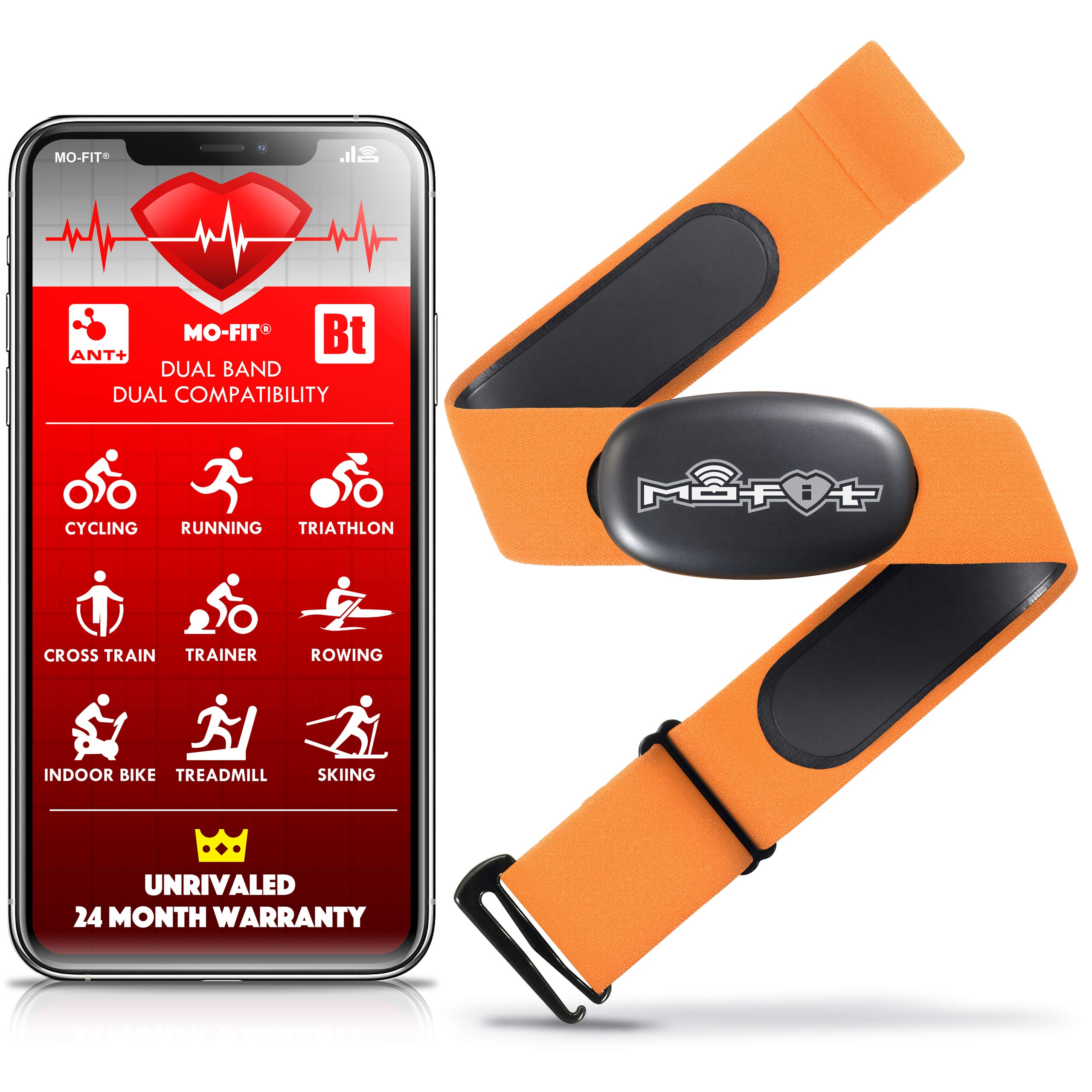 Mo-Fit Heart Rate Monitor Chest Strap for Garmin, Apple, Android, Peloton, Zwift, Strava, ANT+ and Most Bluetooth 4.0 Enabled Fitness Devices