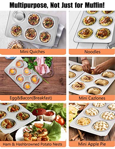 TeamFar Muffin Pans for Baking, Cupcake Pan Tray Set for Making Cakes Cornbread Quiche and More, Healthy & Non Toxic, Oven & Dishwasher Safe - Set of 2