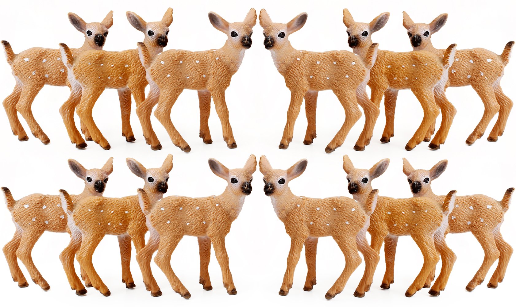 RESTCLOUD 12Pcs Deer Figurines Cake Toppers, Deer Toys Figure, Small Woodland Animals Set of 12 Fawn